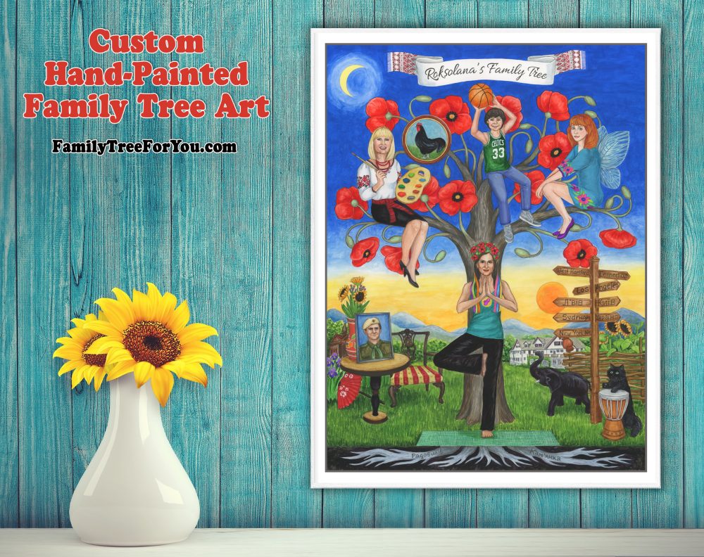 Ukrainian Heritage Family Tree Illustration - Hand-Painted Family Tree Art