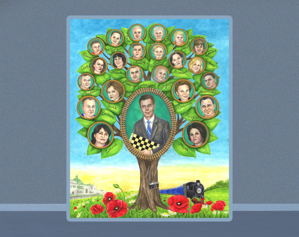 “Focal Portrait” Family Tree – Hand-Painted Family Tree Art